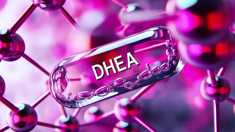 Pink Molecular Structure with DHEA Capsule Highlighting Chemical Bonds ...