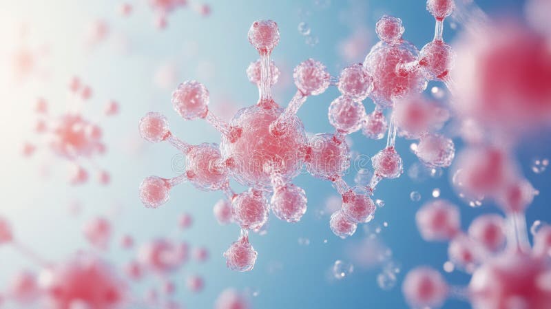 Pink Molecular Structures Floating in Blue Space Stock Illustration ...