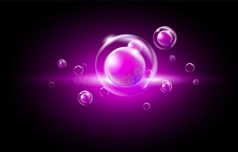 A Pink Molecule Image Surrounded by Liquid Bubbles and Dew in Water ...