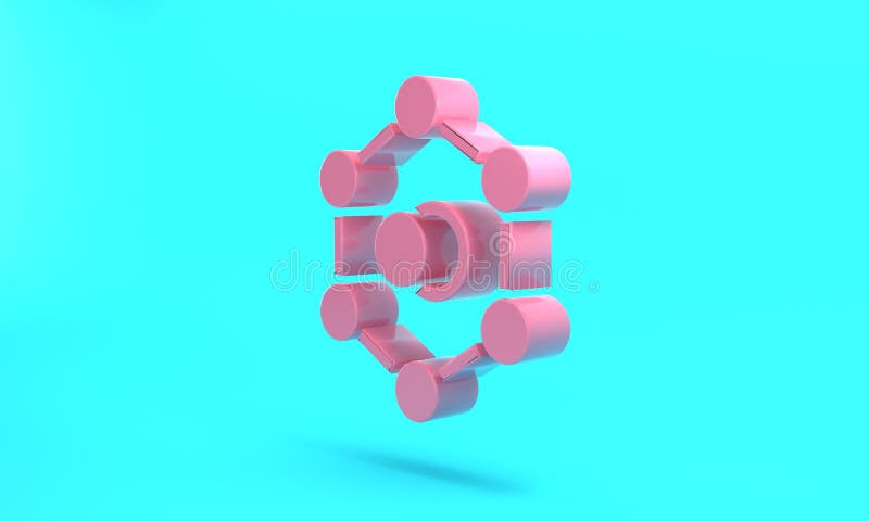 Pink Molecule Icon Isolated on Turquoise Blue Background. Structure of ...