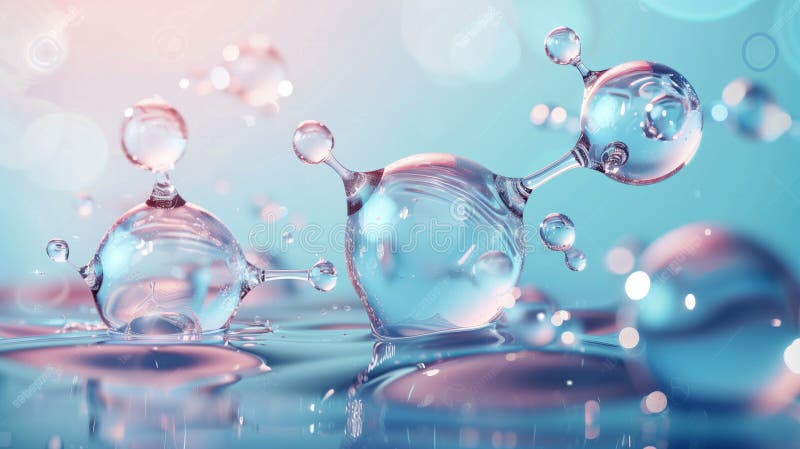 A Pink Molecule Image Surrounded by Liquid Bubbles and Dew in Water ...