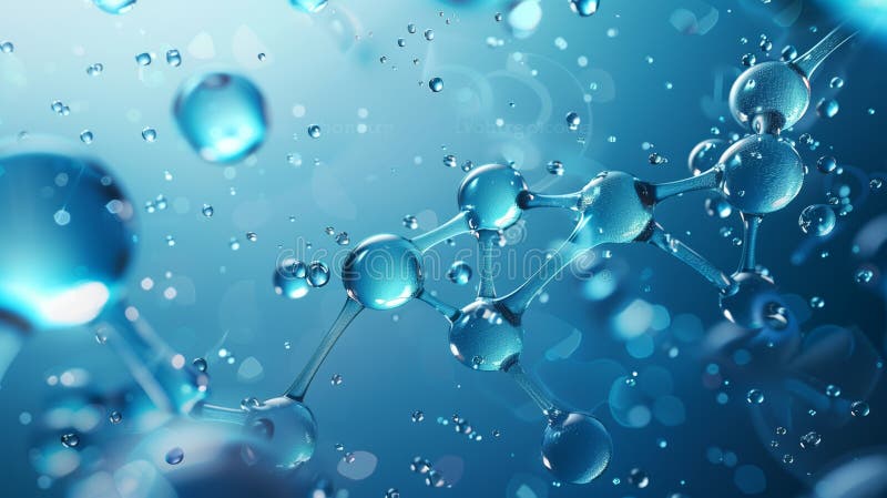 A Pink Molecule Image Surrounded by Liquid Bubbles and Dew in Water ...