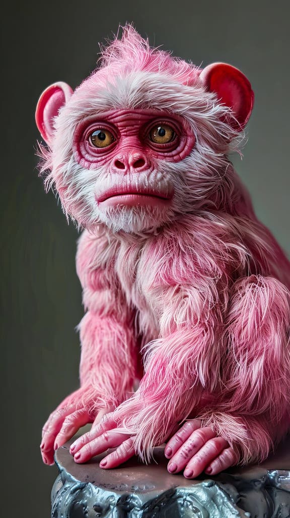 A Pink Monkey Sitting on a Rock Stock Photo - Image of rock, generated ...
