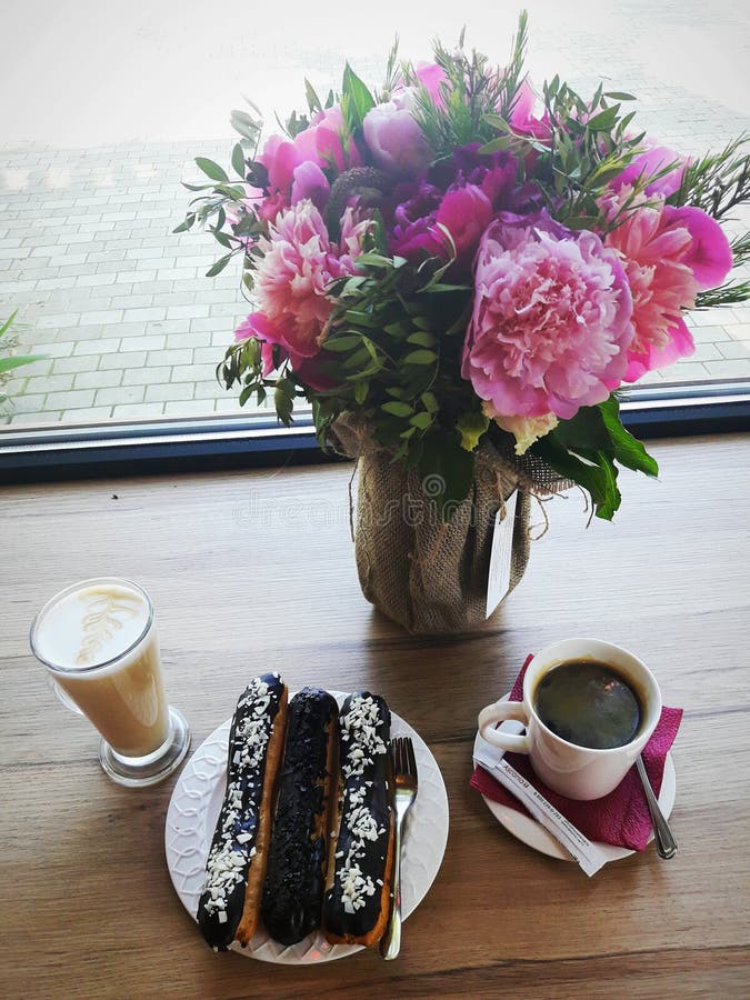 Pink Mood for a Coffee Break Stock Image - Image of break, flowers ...