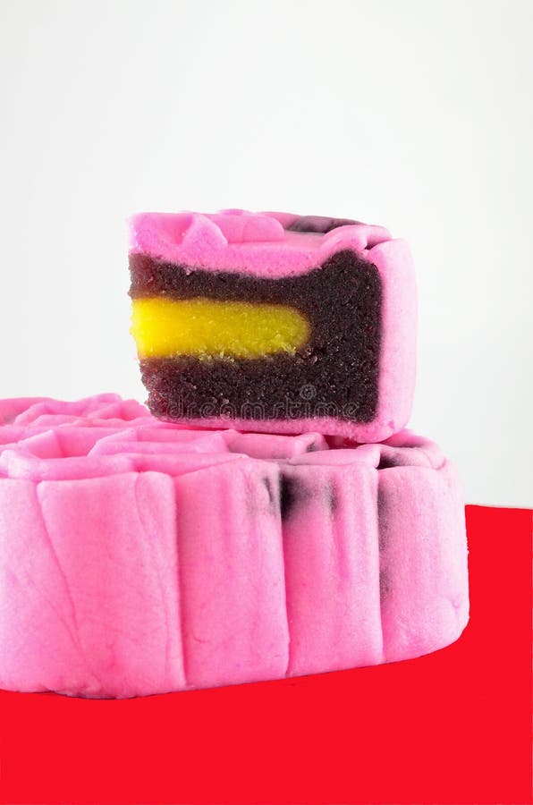 Pink Mooncake, Blue Teapot, Cup of Green Tea on a Pink Background ...