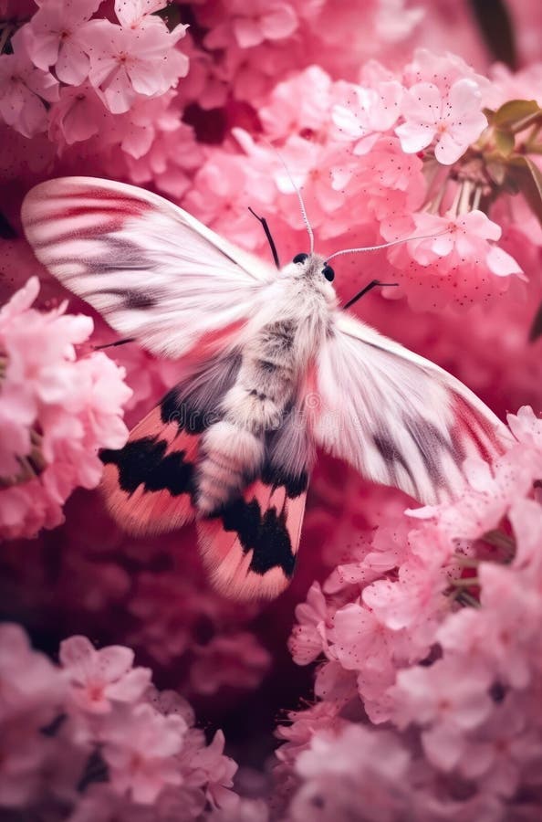 Pink Moth and Pink Flowers. Stock Illustration - Illustration of floral ...