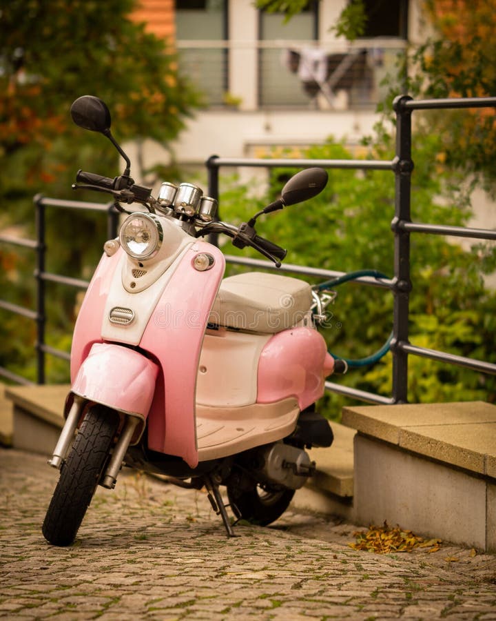 Pink Motorcycle Parked in Street Editorial Photography - Image of ...