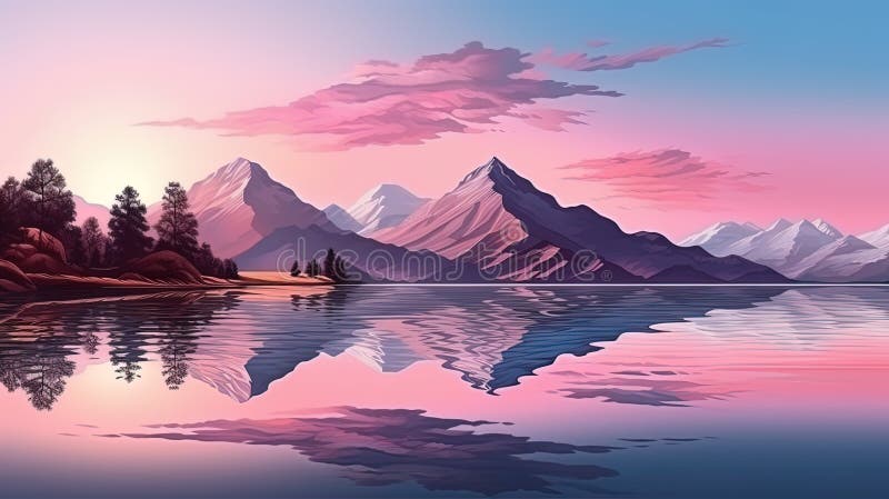 Pink Mountains Reflection of Sunset on the Mountains in the Lake Stock ...