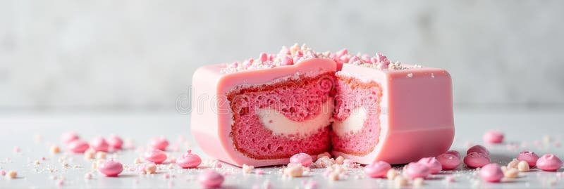 Pink Mousse Cake with Cream Filling and Sprinkles in Elegant Slice ...