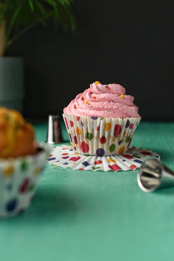 Pink Muffins stock photo. Image of brioche, sweets, green - 178674954