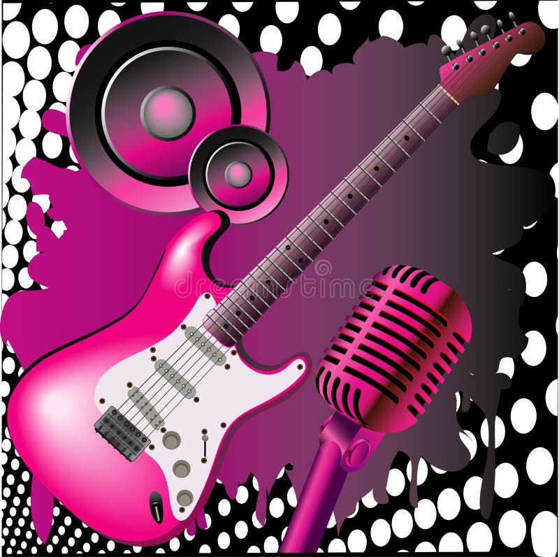 Pink Music Background Shows Musical Instruments and Brightness Stock ...