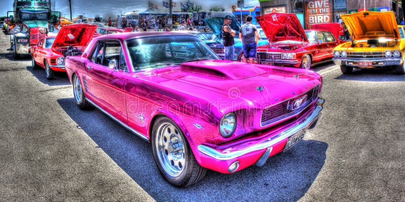 Pink Mustang Muscle Car stock image. Image of horsepower - 19147679