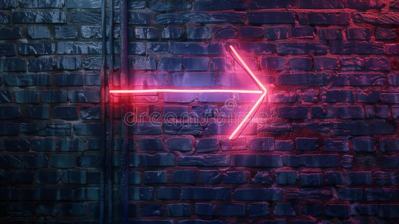 Pink Neon Arrow Sign on Brick Wall Stock Illustration - Illustration of ...