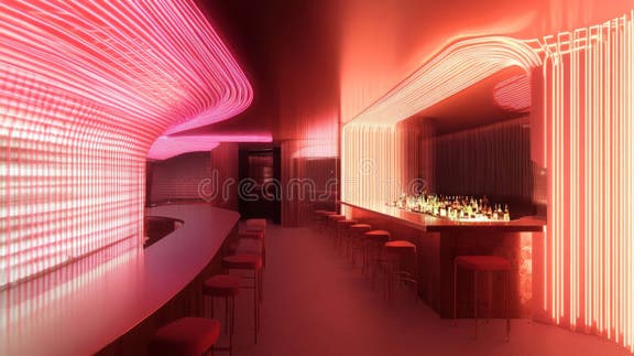 Pink Neon Bar Interior Design Stock Illustration - Illustration of neon ...