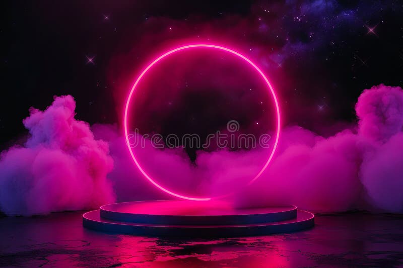 A Pink Neon Circle in the Middle of a Stage Stock Photo - Image of ...