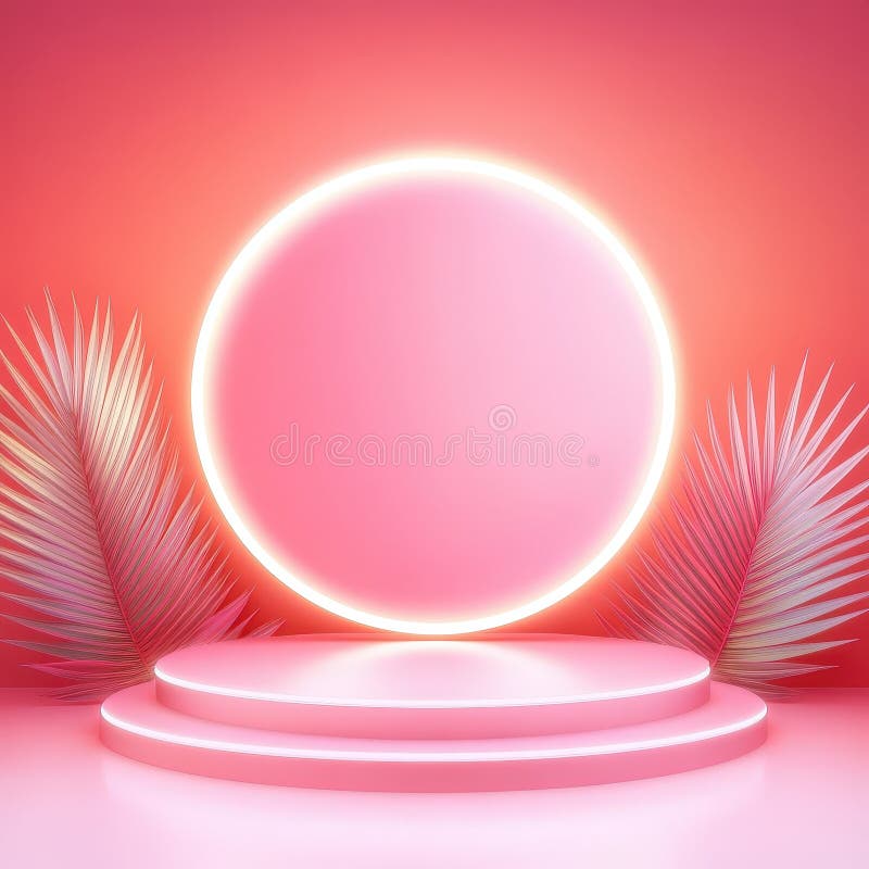 Pink Neon Circle and Platform for Product Display. Stock Illustration ...