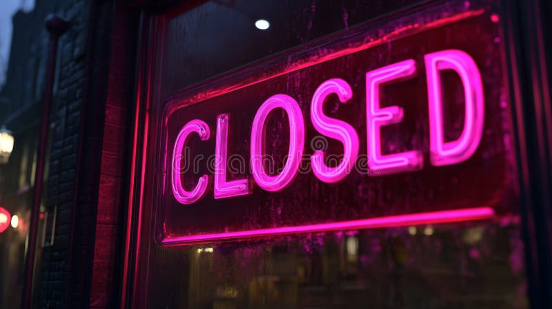 Pink Neon Closed Sign on a Rainy Night Stock Illustration ...