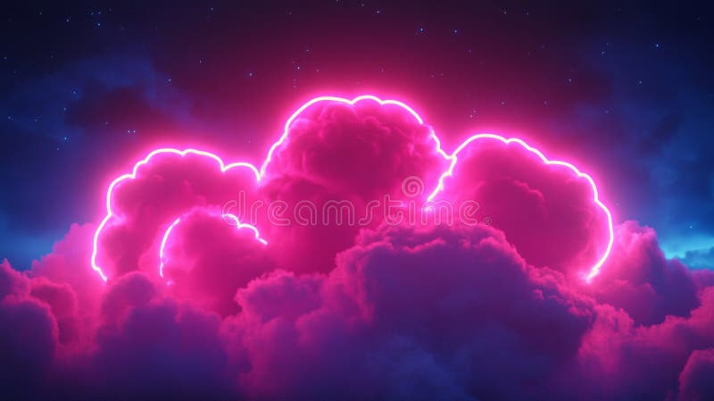 Pink Neon Cloud Formation in a Night Sky Stock Illustration ...