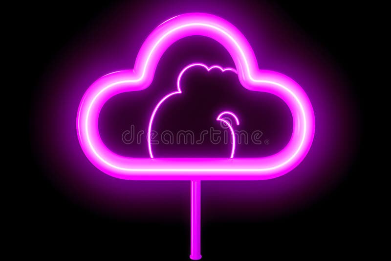 Pink Neon Cloud Icon, Cloud Computing Concept with Modern City, Cloud ...