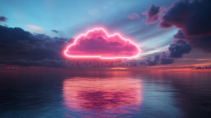 Pink Neon Cloud Over Ocean Sunset Sky Stock Illustration - Illustration ...