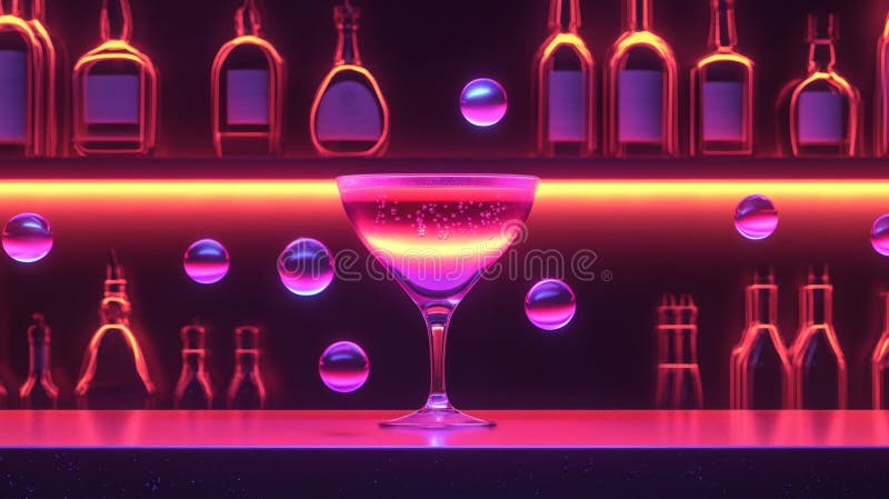 Pink Neon Cocktail in a Retro Bar Setting Stock Illustration ...