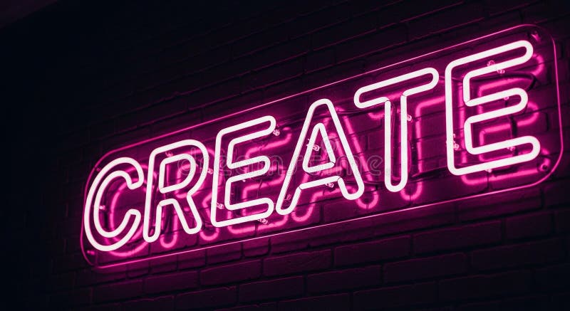Pink Neon CREATE Sign stock illustration. Illustration of neon - 393392724