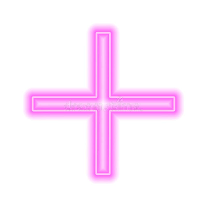 Pink Neon Cross Isolated on White. One Object. Plus Sign Stock Vector ...