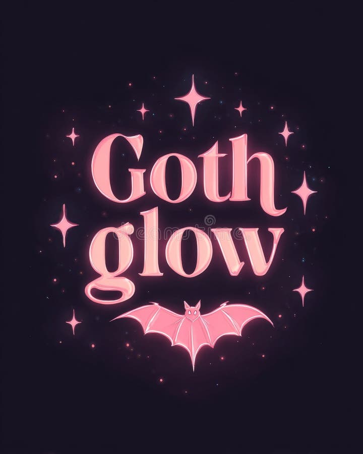 A Pink Neon Design with the Words Goth Glow and a Bat Surrounded by ...