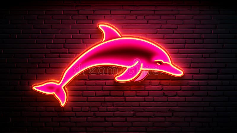 Pink Neon Dolphin Sign on Brick Wall Stock Image - Image of animal ...