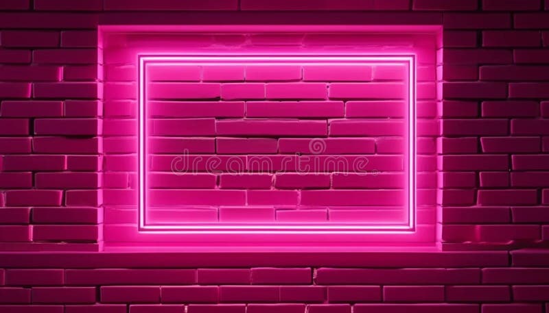 Pink Neon Frame on Brick Wall Stock Illustration - Illustration of font ...