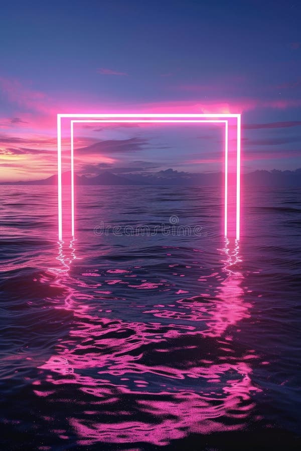 Pink Neon Frame in Water stock photo. Image of decoration - 377979706