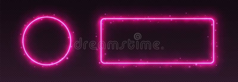 Pink Neon Frames with Smoke and Sparkles, Glowing Borders. Stock ...