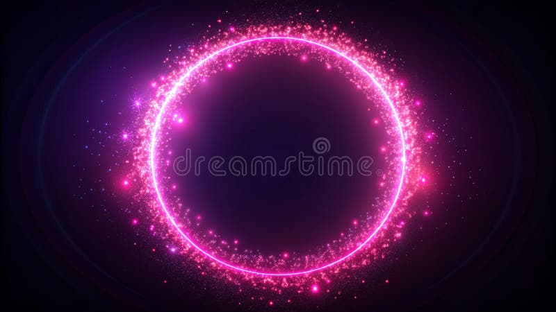 Pink Neon Glowing Frame Circle with Particles Generative AI Stock ...