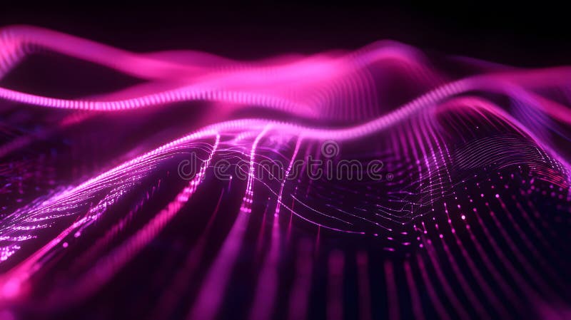 Pink Neon Glowing Ripple Waves Expanding in Black Digital Space Stock ...