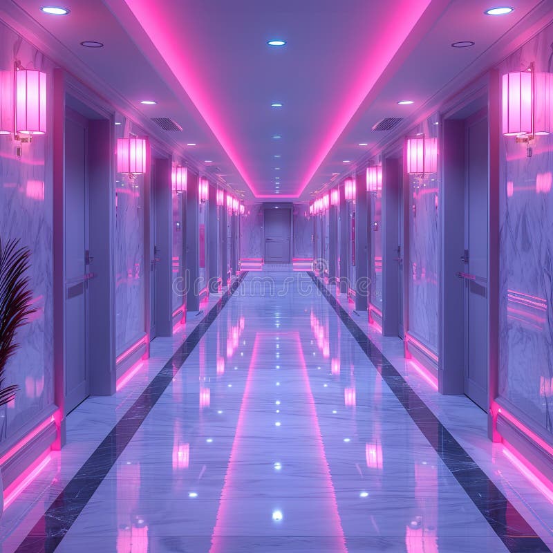Pink Neon Hallway Interior Design Stock Illustration - Illustration of ...