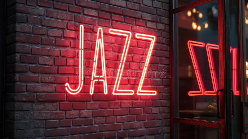 Pink Neon Jazz Sign on a Brick Wall Background Stock Image - Image of ...