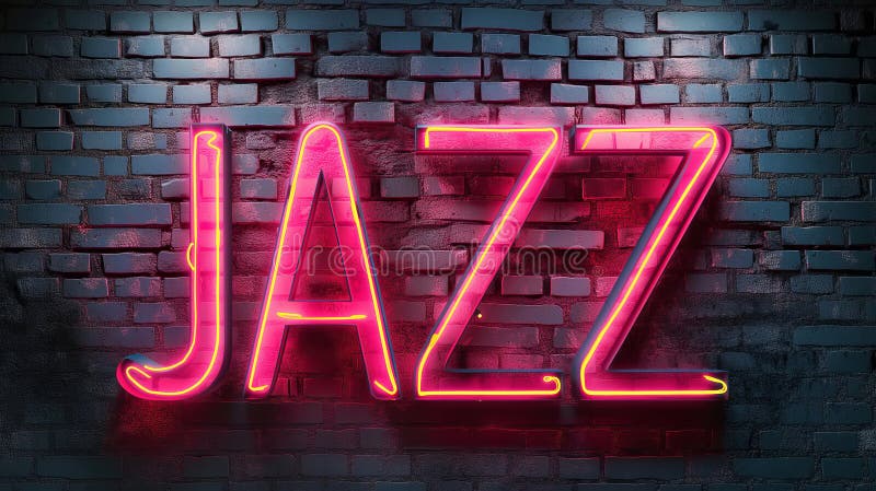 Pink Neon Jazz Sign Close-up on Brick Wall Background Stock Image ...