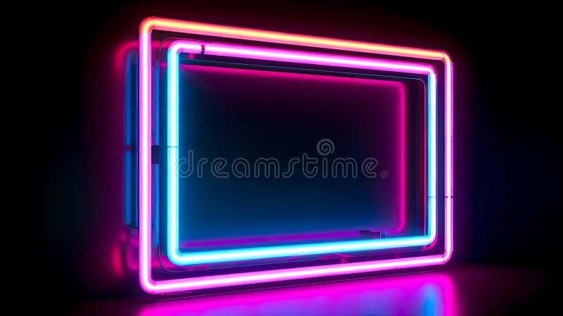 Pink Neon LED Light Frame with Copy Space for Banner Background and ...