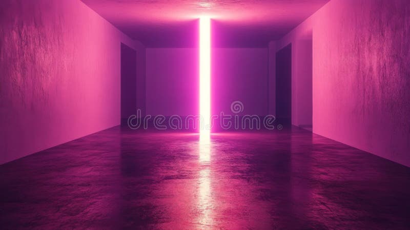 Pink Neon Light Beam in Reflective Corridor Stock Illustration ...