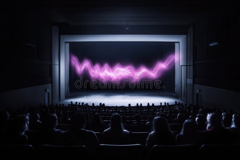 Pink Neon Light Display in Dark Theater with Audience at Night Show ...