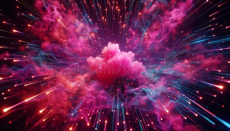 Pink Neon Light Smoke. Space Cloud Game Background Stock Illustration ...