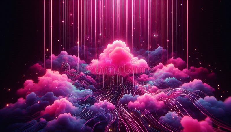 Pink Neon Light Smoke. Space Cloud Game Background Stock Illustration ...
