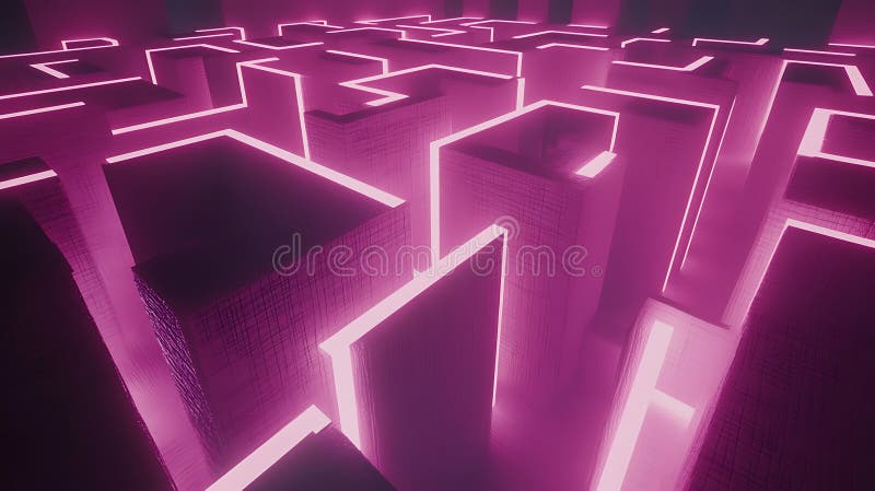 Pink Neon Lighted Abstract Maze Structure Stock Illustration ...