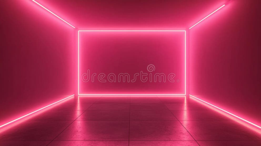 Pink Neon Lights in a Modern Room Stock Illustration - Illustration of ...