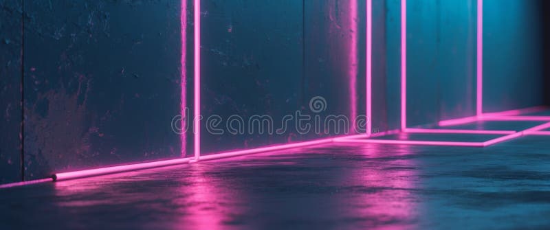 Pink Neon Lights Reflecting on Dark Blue Textured Wall Stock Photo ...