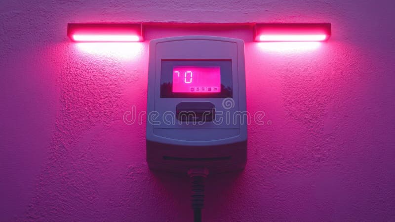 Pink Neon Lit Electric Meter on Wall at Night Stock Illustration ...
