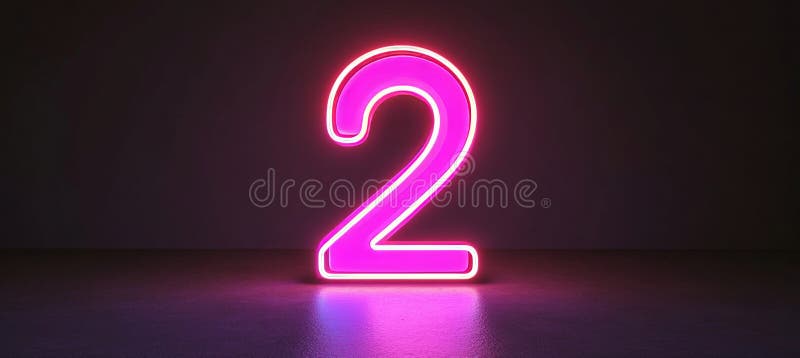 Pink Neon Number 2 on a Dark Gray Background, 3D Illuminated Number Two ...