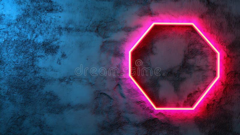 Pink Neon Octagon on a Blue Textured Wall Stock Illustration ...