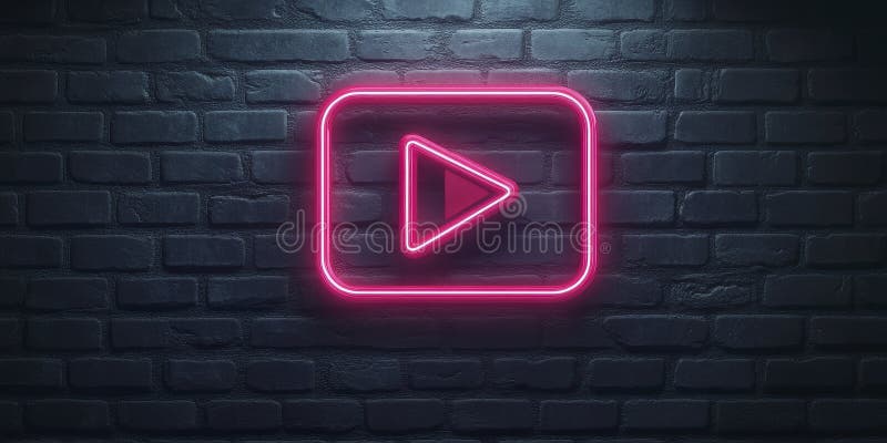 Pink Neon Play Button on Dark Brick Wall Stock Illustration ...
