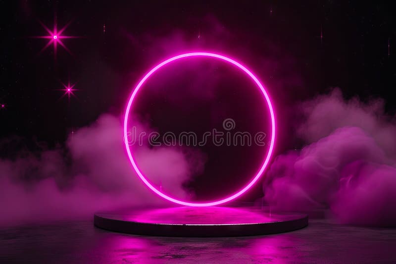A Pink Neon Ring in the Middle of a Dark Room Stock Photo - Image of ...